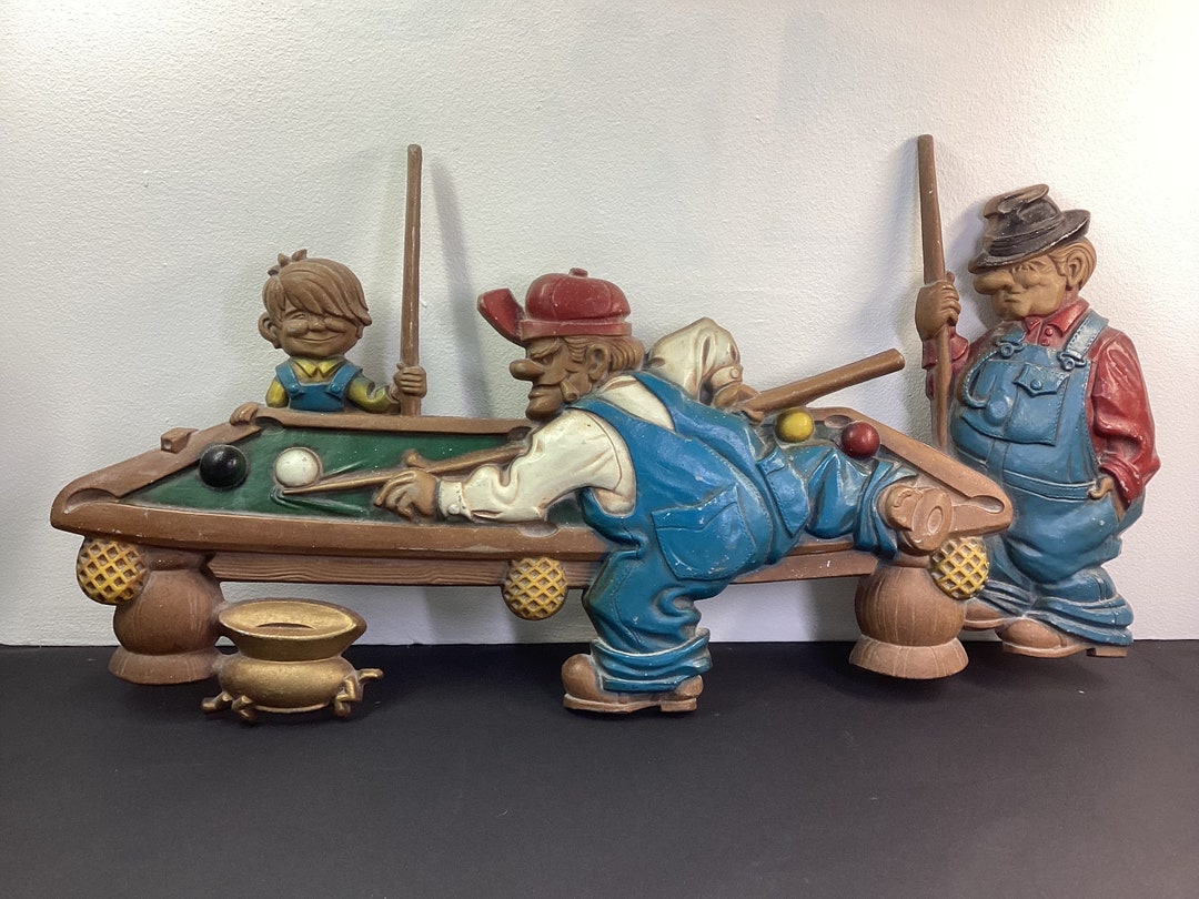 Pool Billiard Room Wall Art Mid Century Wall Plaque Vintage Bar Room ...