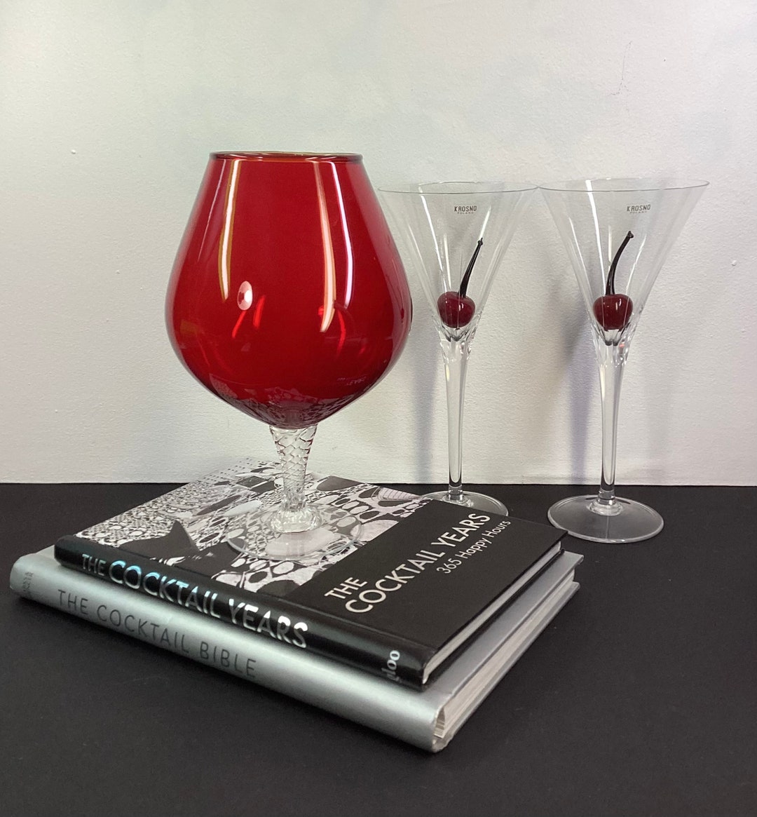Retro Ruby Red Glass Brandy Balloon Large Red Empoli Glass Goblet Vase ...