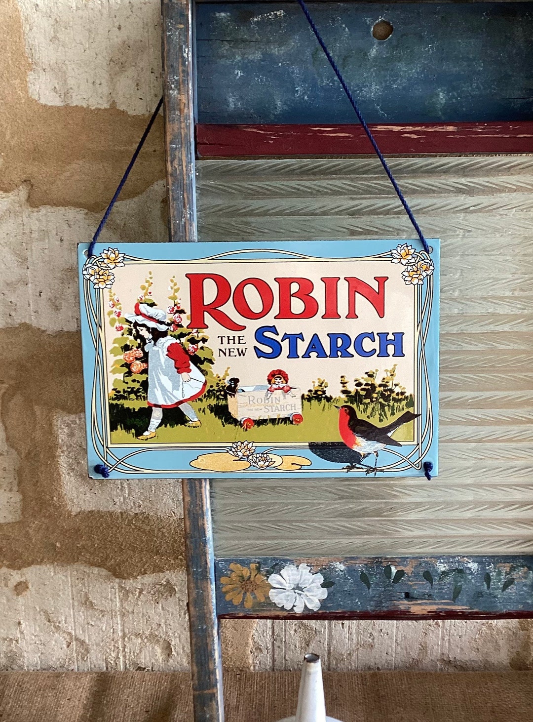 Vintage Enamel Laundry Advertising Sign Robin Starch Laundry Wall Decor ...