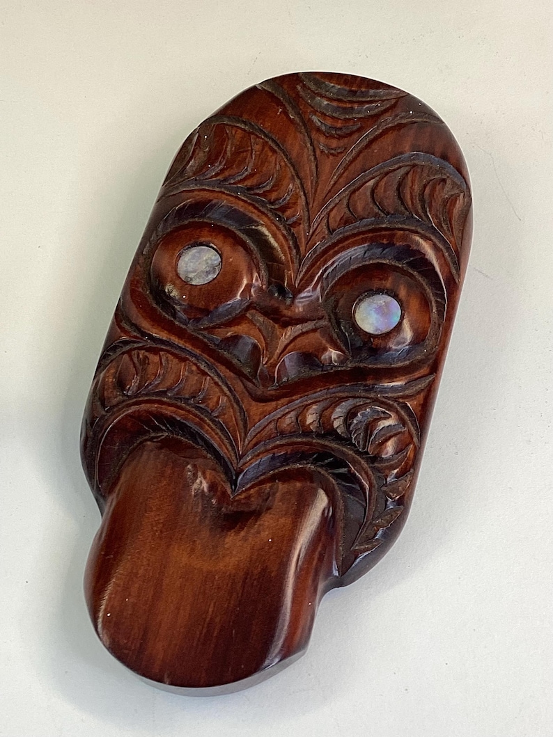 Hand Carved Maori Portrait, Wood Mask & Tiki Figurine New Zealand Art ...