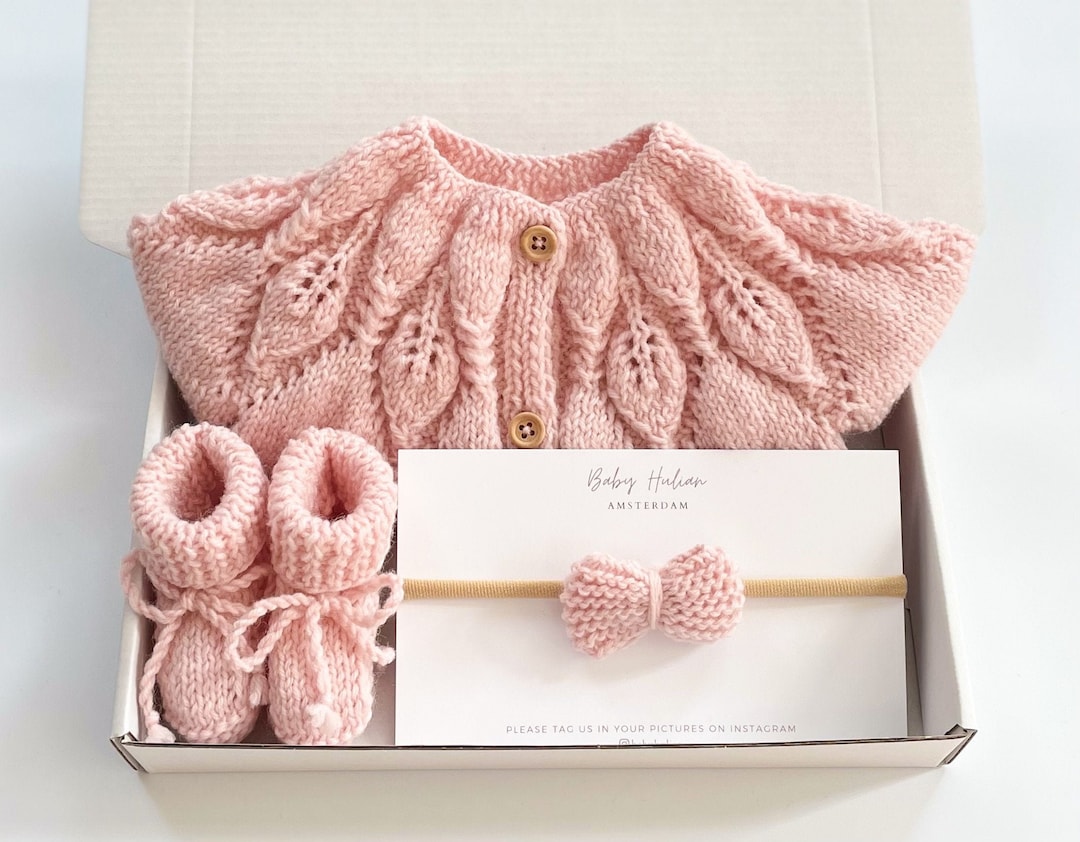 Newborn Baby Gift Set, Hand Knit Merino Wool Baby Sweater Set, Newborn ...