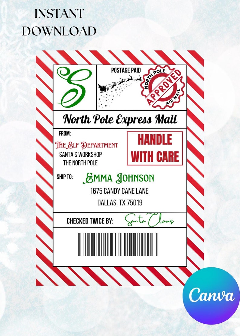 Printable Elf Shipping Label Elf on the Shelf Accessories Christmas ...