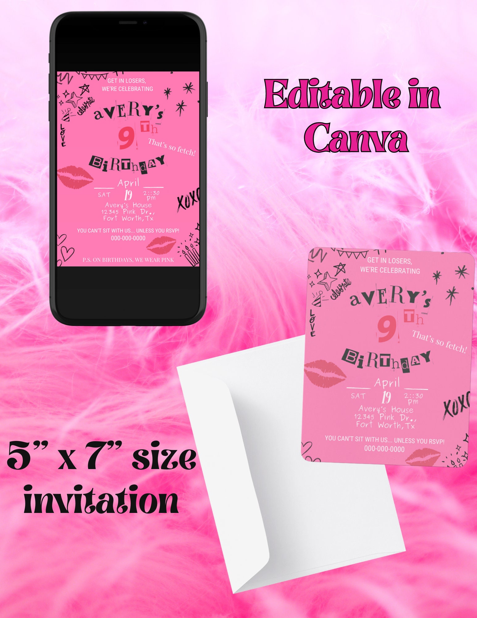 Mean Girls Birthday Invitation | Editable Canva Template | Kid's Movie ...