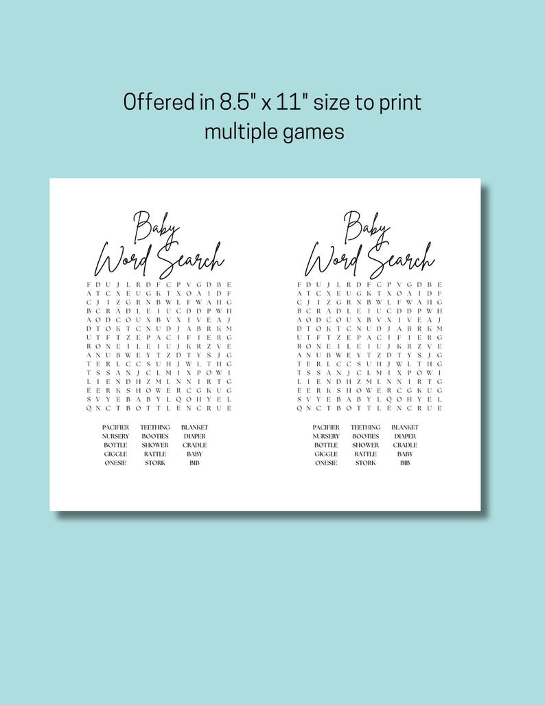 Baby Word Search Game Baby Shower Activity Non-customizable Printable ...
