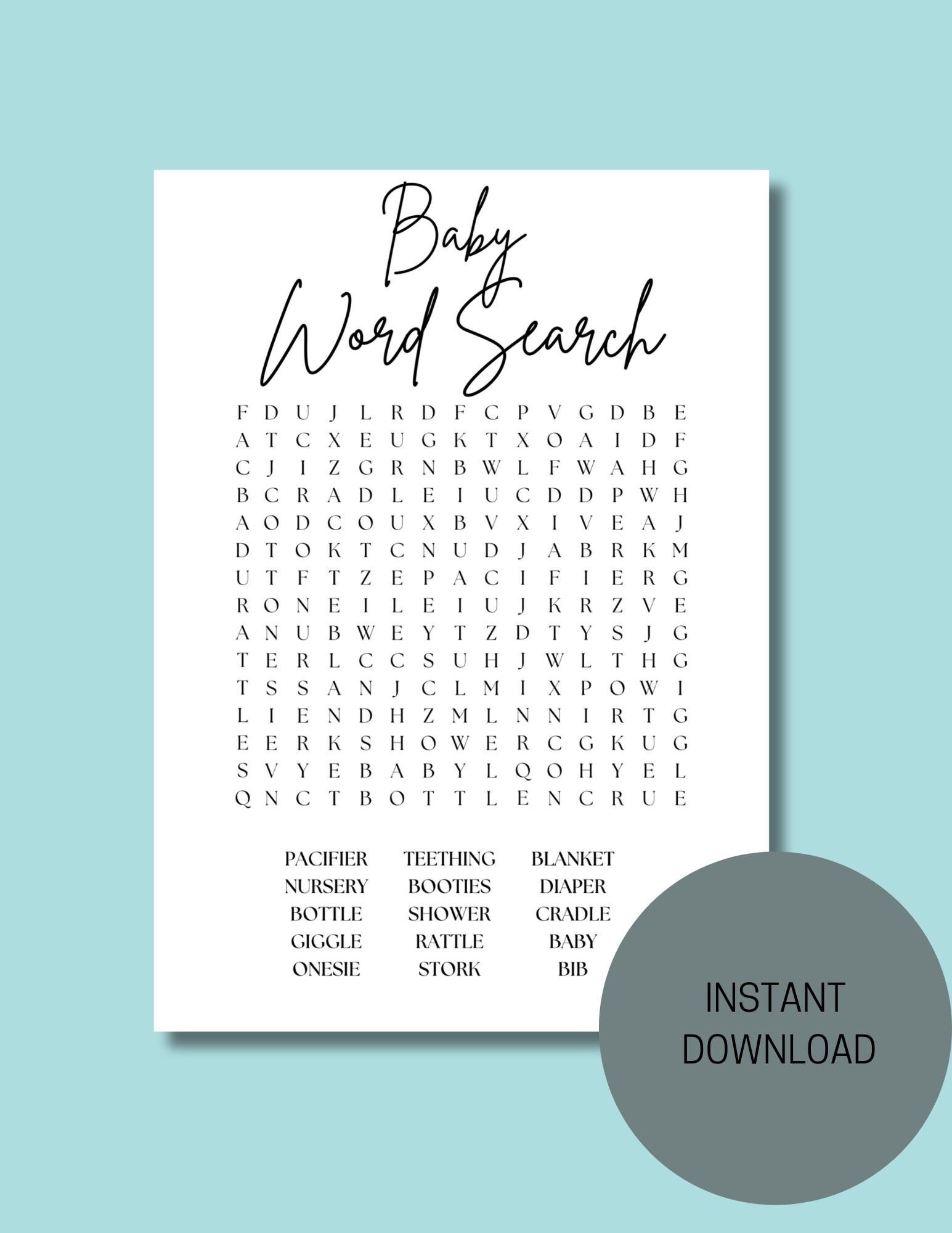 Baby Word Search Game Baby Shower Activity Non-customizable Printable ...
