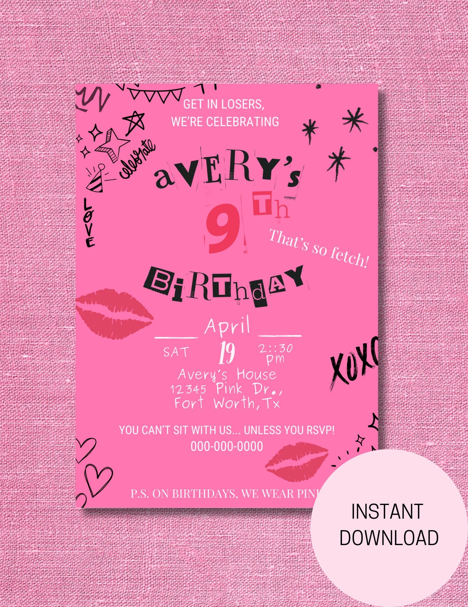Mean Girls Birthday Invitation | Editable Canva Template | Kid's Movie ...