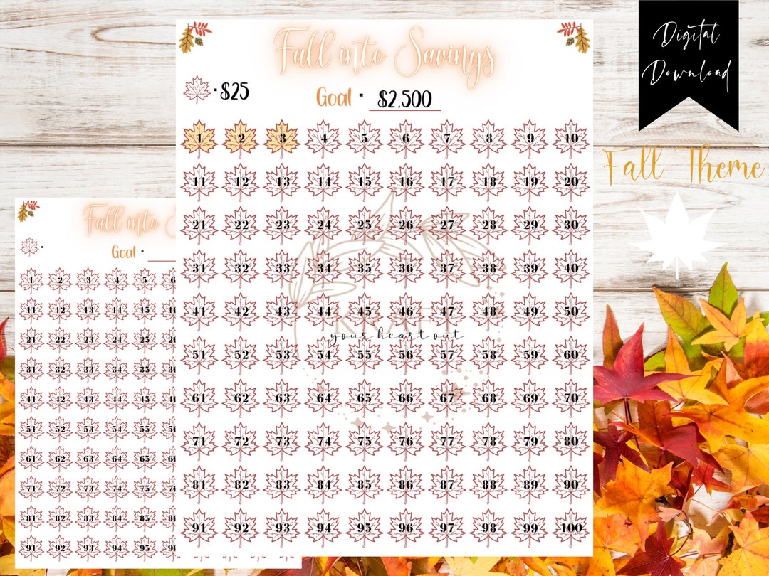 Savings Challenge Budgeting Digital Savings Tracker Fall - Etsy