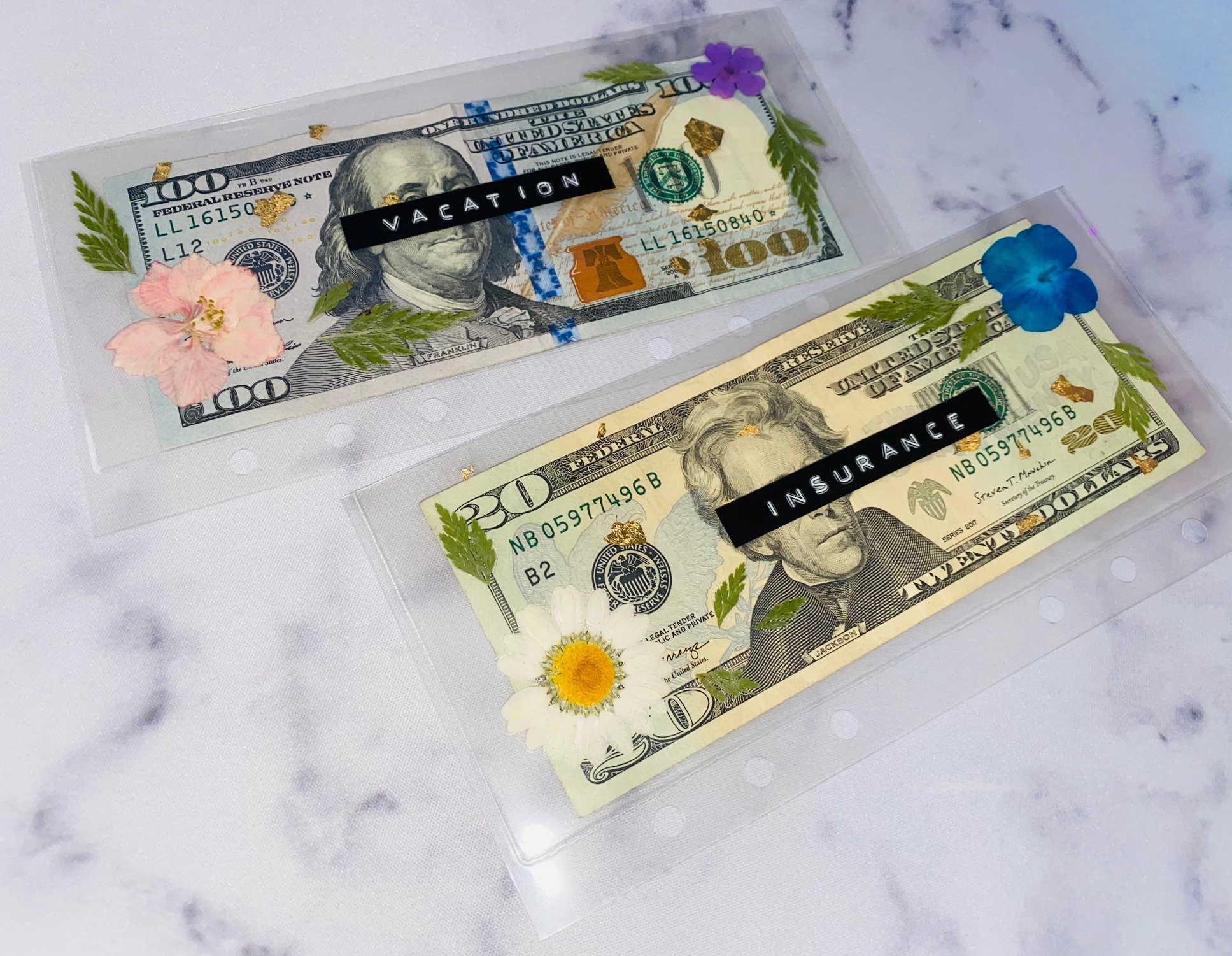 Clear Pressed Flowers Cash Envelopes Set With Labeled - Etsy