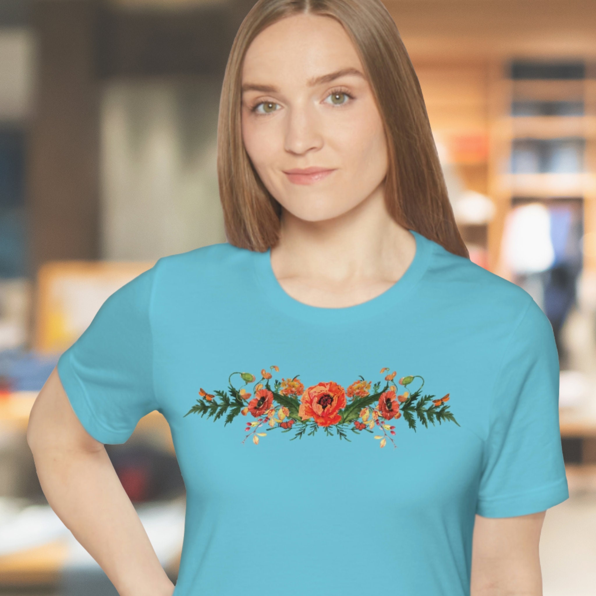 Orange Poppy Wildflower Tee, Artist Designed, Unique Floral T-shirt ...