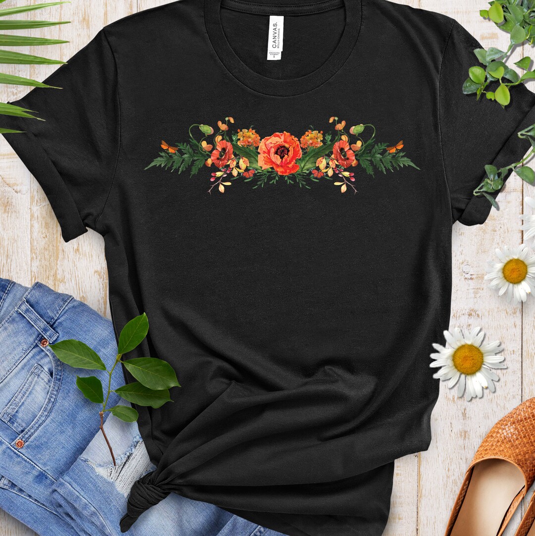 Orange Poppy Wildflower Tee, Artist Designed, Unique Floral T-shirt ...