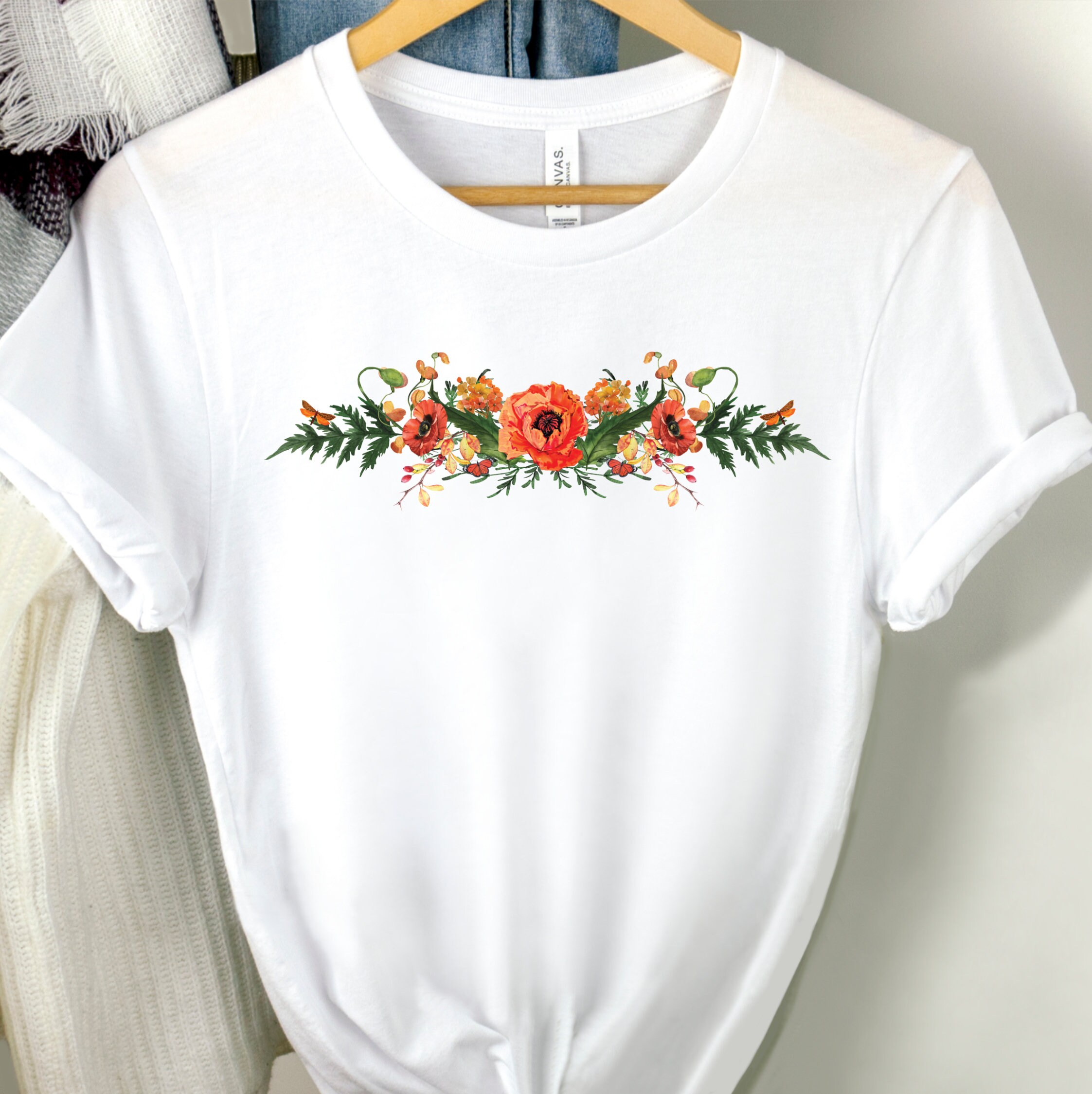 Orange Poppy Wildflower Tee, Artist Designed, Unique Floral T-shirt ...