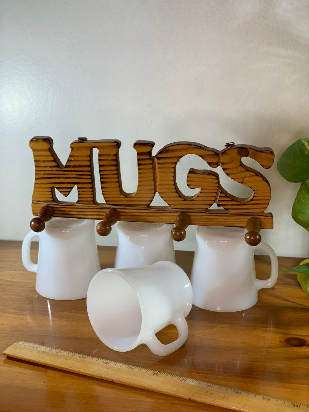 Mug Rack, Vintage, Wooden Peg Shelf, Wall Mounted, Coffee Cup Holder ...