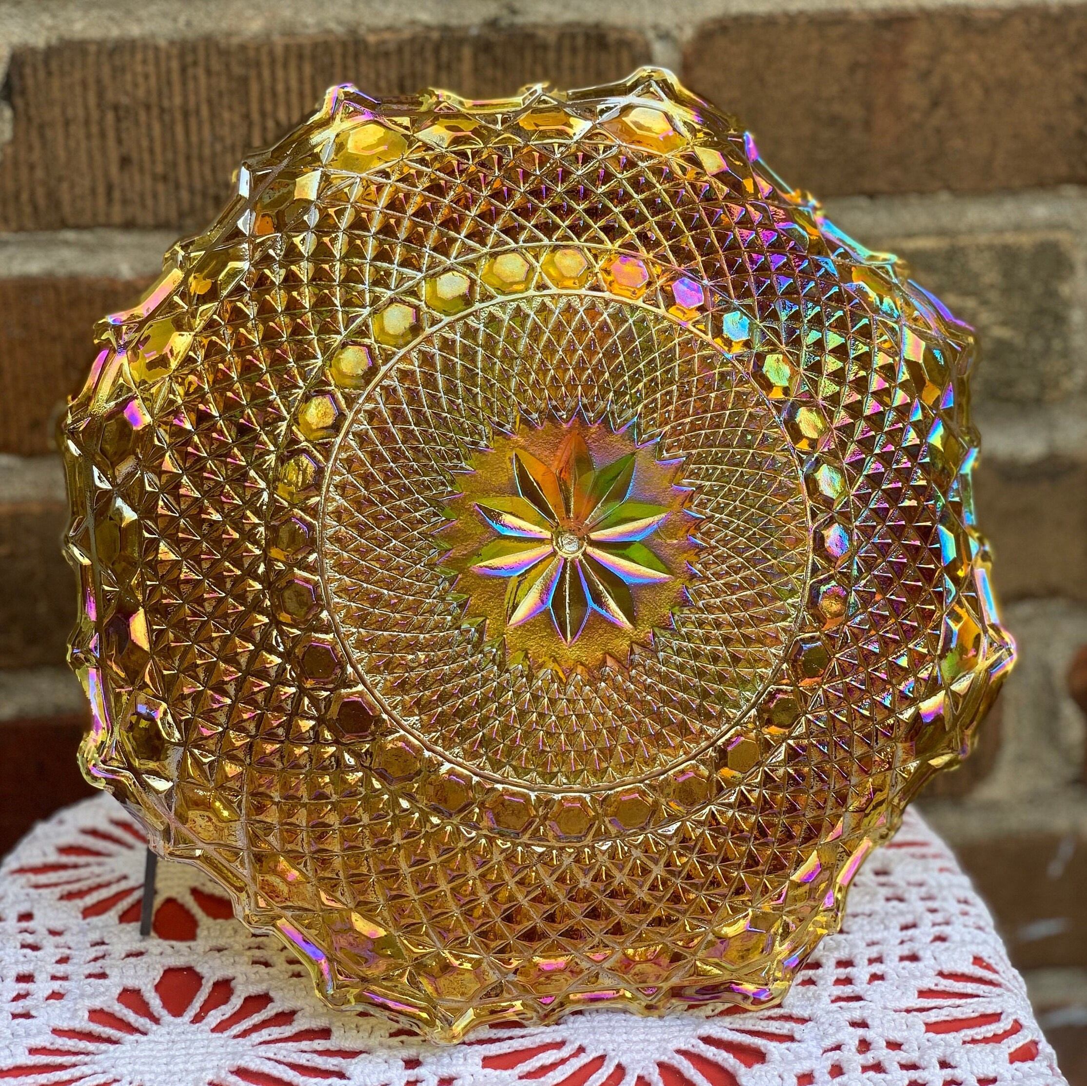 Carnival Glass, Indiana Glass, Diamond Cut, Iridescent, Depression ...