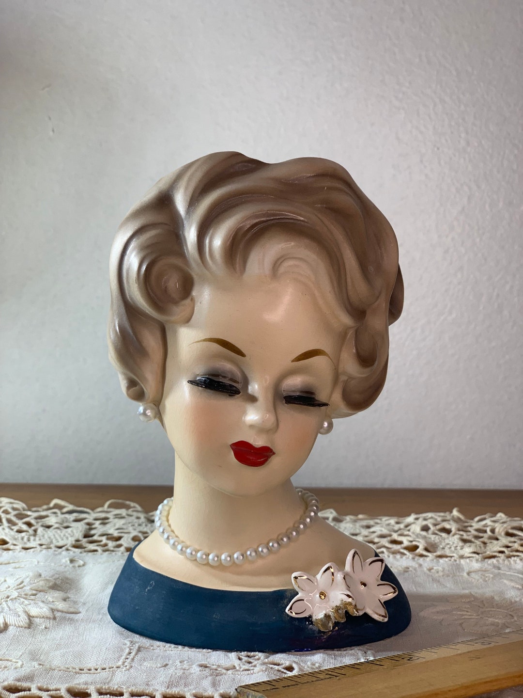 Lady Head Vase, Ceramic Head Planter, Glamour, Lashes, Vintage ...