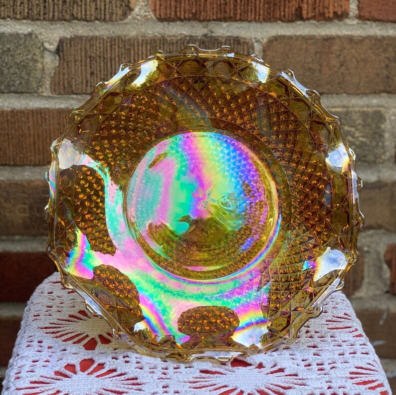 Carnival Glass, Indiana Glass, Diamond Cut, Iridescent, Depression ...