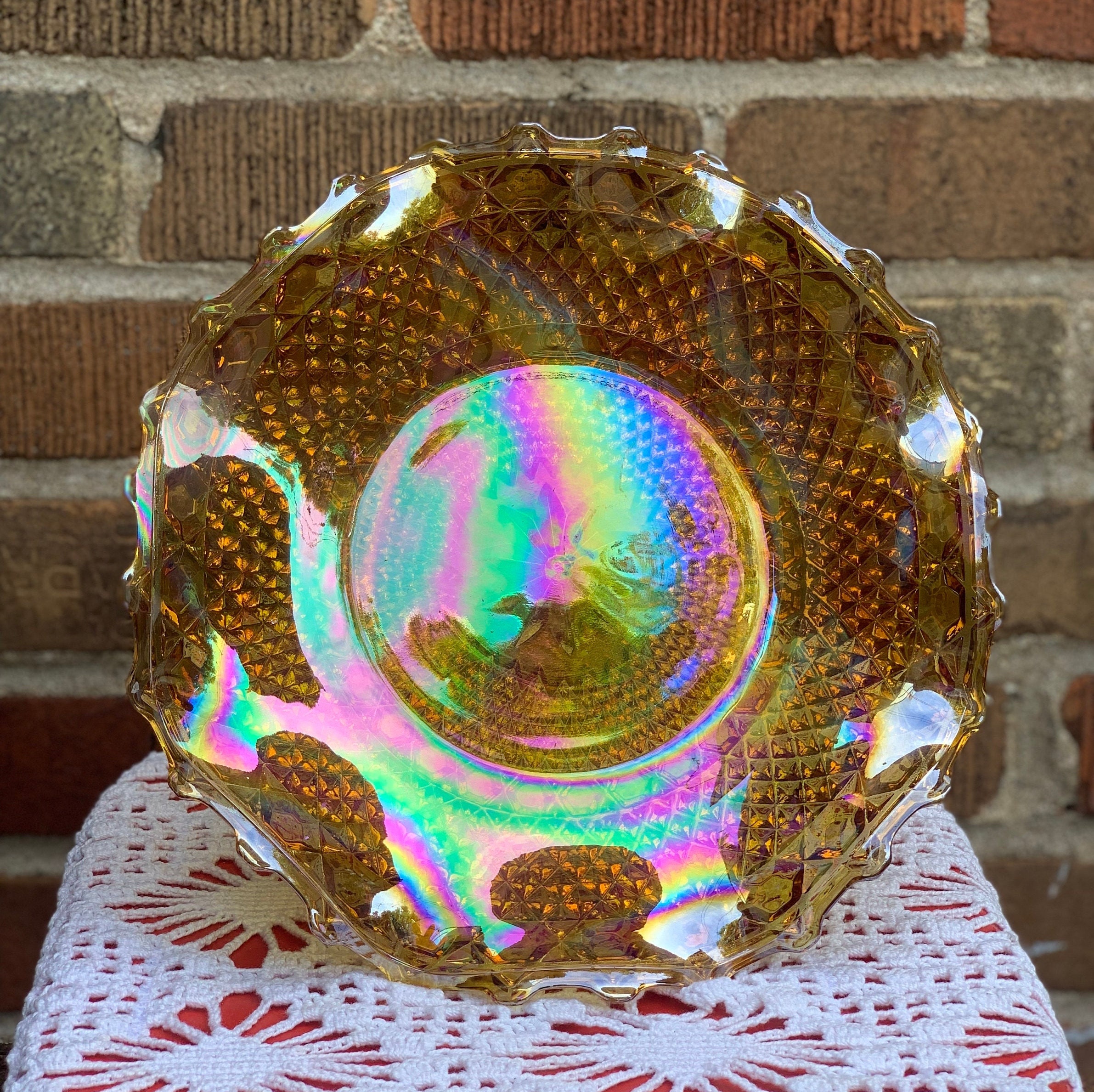 Carnival Glass, Indiana Glass, Diamond Cut, Iridescent, Depression ...