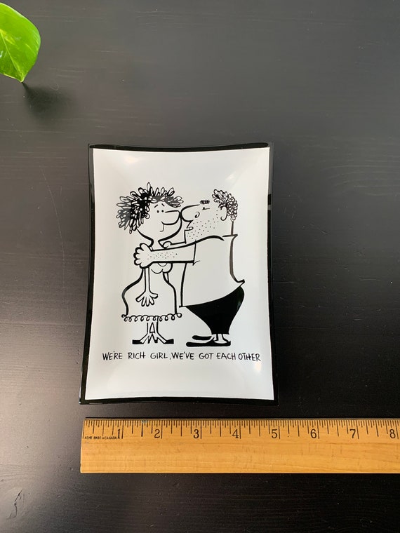 Vintage Fused Glass, Trinket Dish, Cartoon Graphics, … - Gem