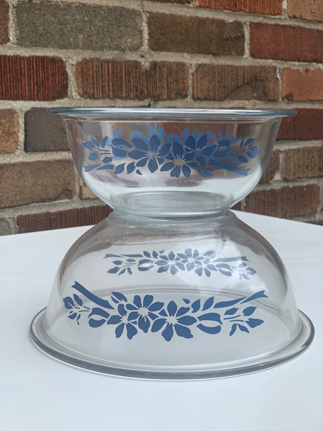 Pyrex Mixing Bowls, Blue Floral Ribbon, Set of 2 Glass Bowls - Etsy
