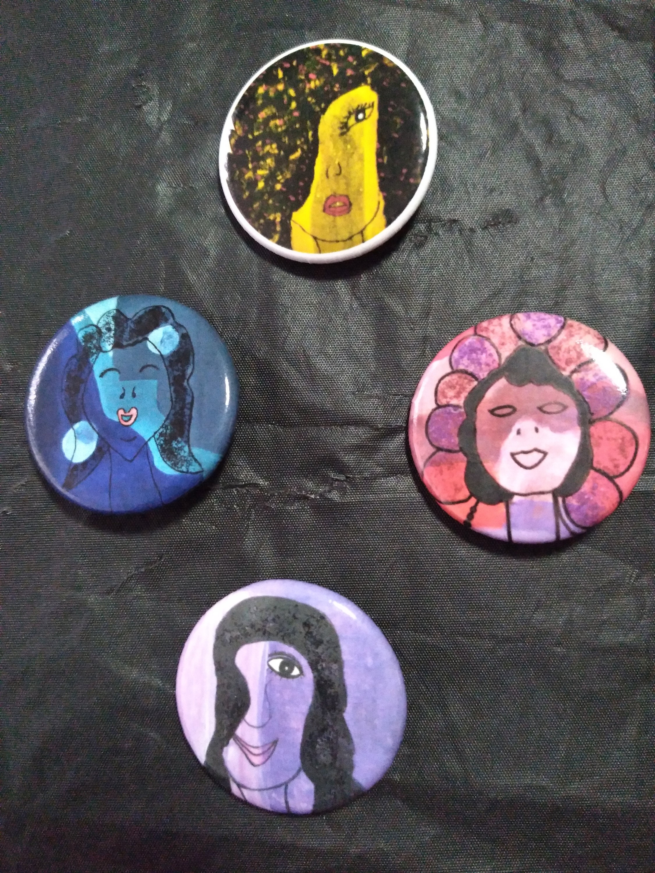 Button Pins, (2) Artwork Button Pins, Girl Buttons Pins, Cute Button ...