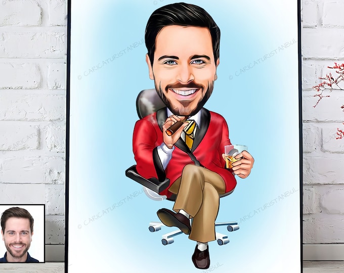 Cartoon Boss Portrait, Boss Gift, Bosses Day Gift Ideas for Him Male ...