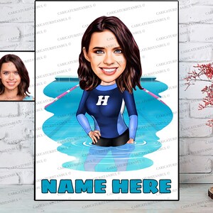 Swimming Instructor, Custom Cartoon Portrait From Photo, Swim Coach ...