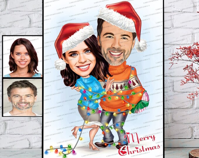 Personalized Christmas Family Portrait, Christmas Gift, Christmas Cards ...