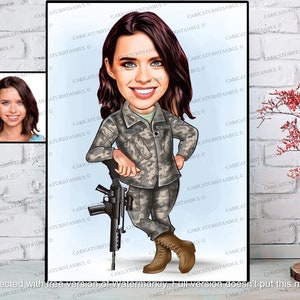 Military Retirement Gift, Custom Cartoon Army Portrait, Veteran Gift ...