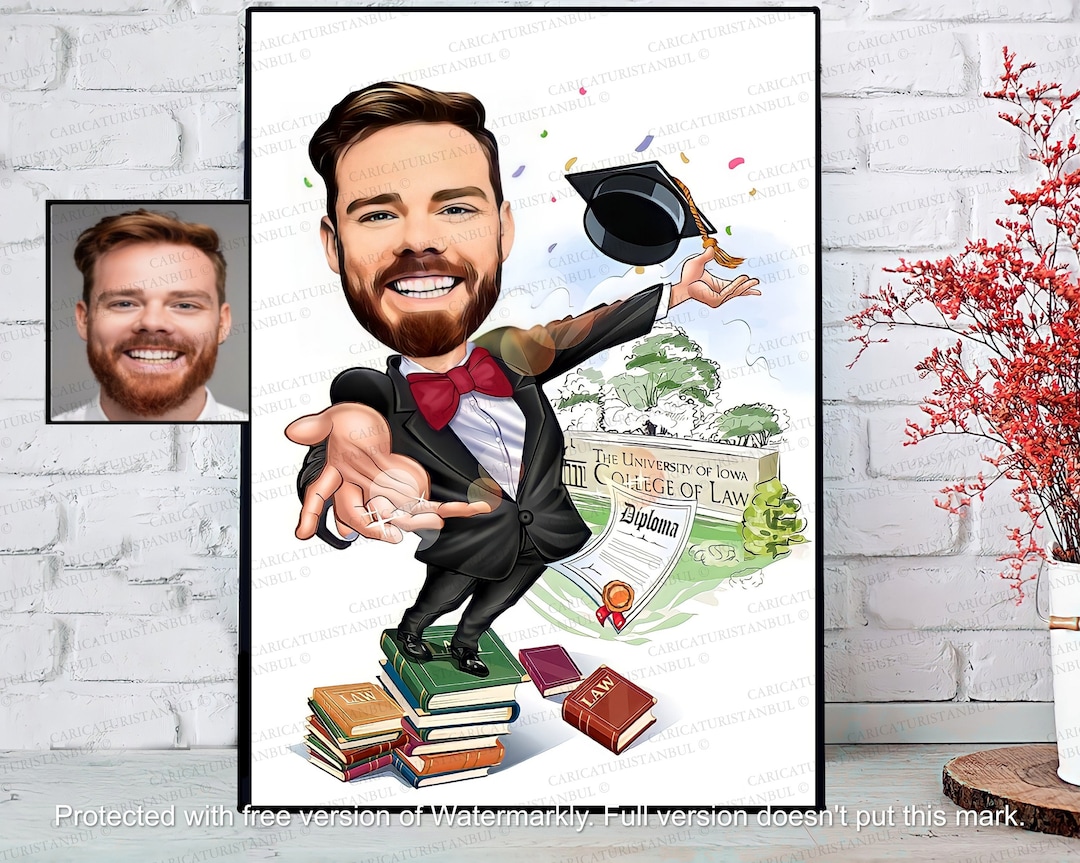 Law Student Gift, Caricature Law Student Card Logo Print Portrait, Law ...