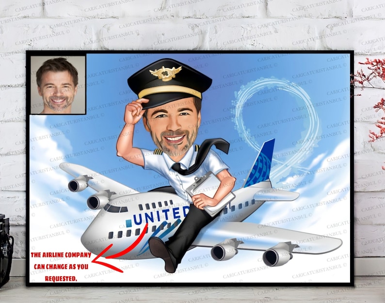 Cartoon Pilot Portrait Pilot Gifts Aviation Gifts Airplane - Etsy