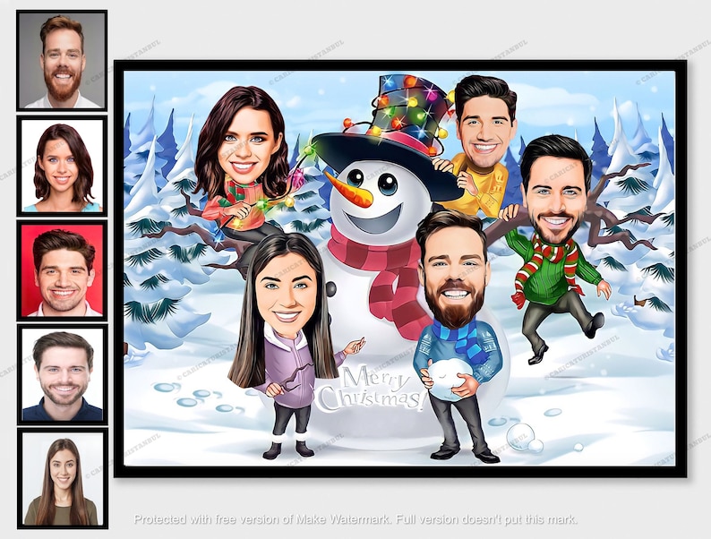 Christmas Cards Custom Cartoon Family Portrait Gift Holiday - Etsy