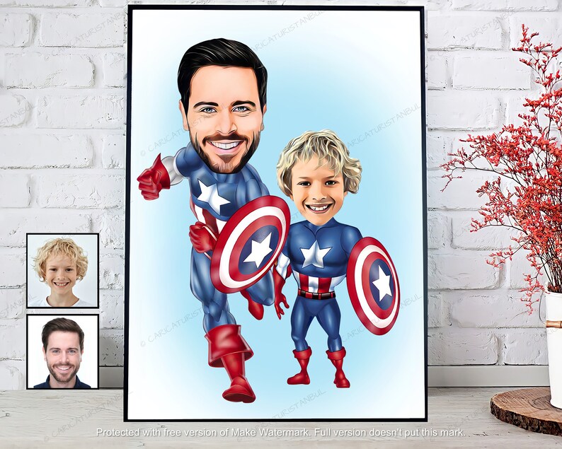Digital Superhero Family Fathers Day Gift, Custom Portrait for Dad ...