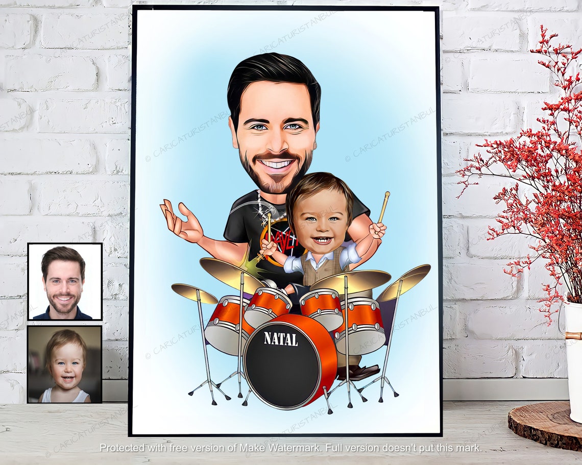 Drummer Gift, Personalized Cartoon Drummer Portrait, Drummer Birthday ...