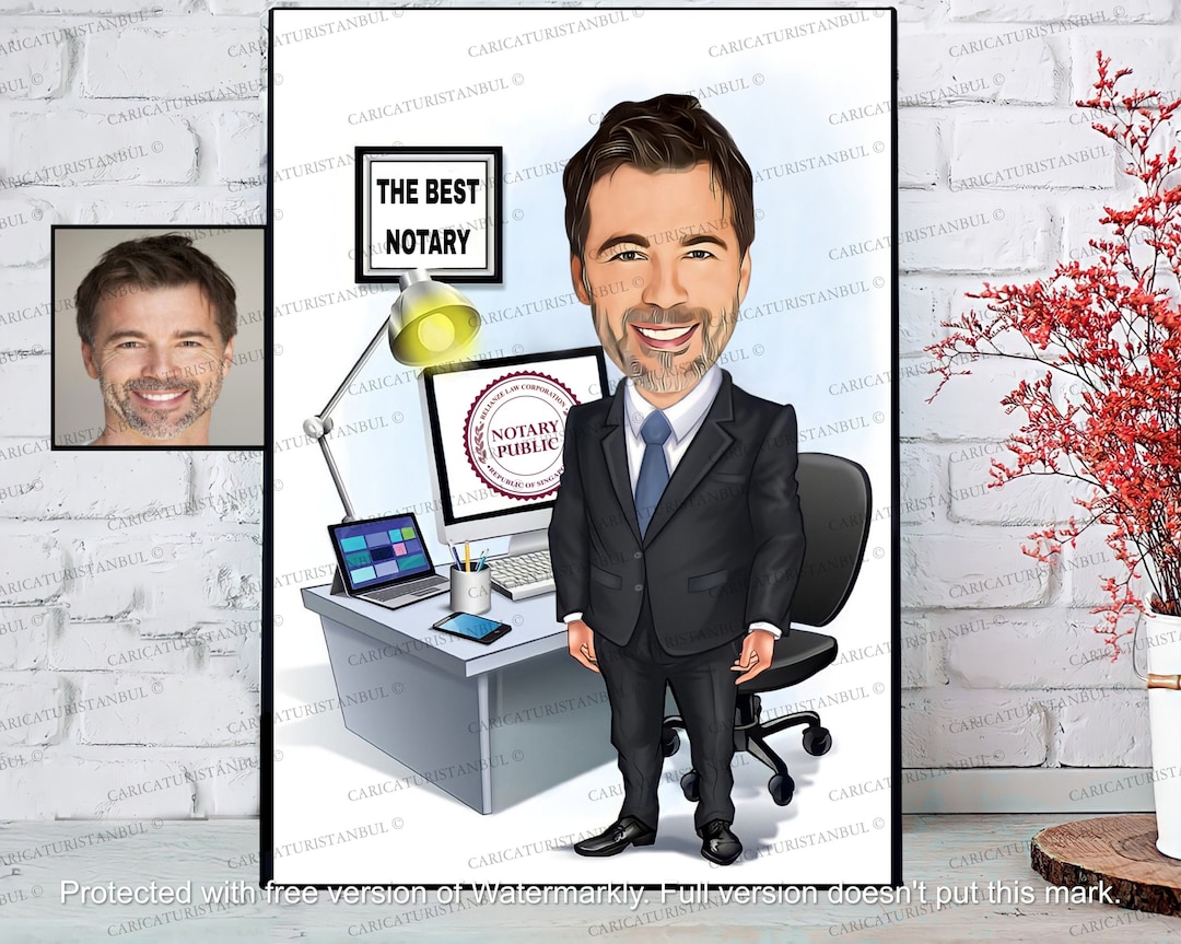 Notary Gift, Custom Cartoon Notary Portrait, Mobile Notary Agent ...