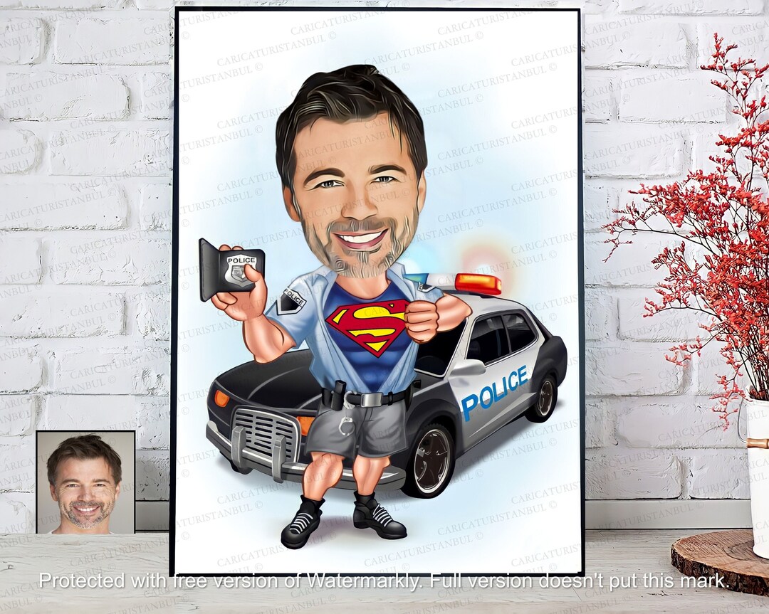 Police Officer Gift, Personalized Cartoon Police Officer Portrait ...