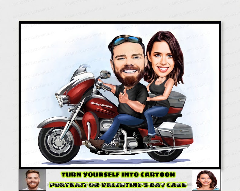 Custom Motorcycle Couple Portrait Personalized Digital - Etsy