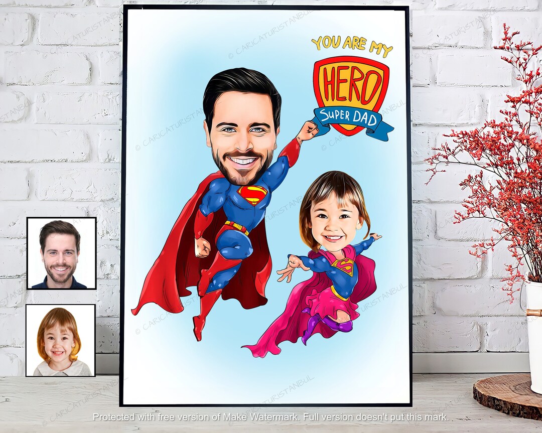 Digital Fathers Day Portrait Cartoon Superhero Family Gift - Etsy