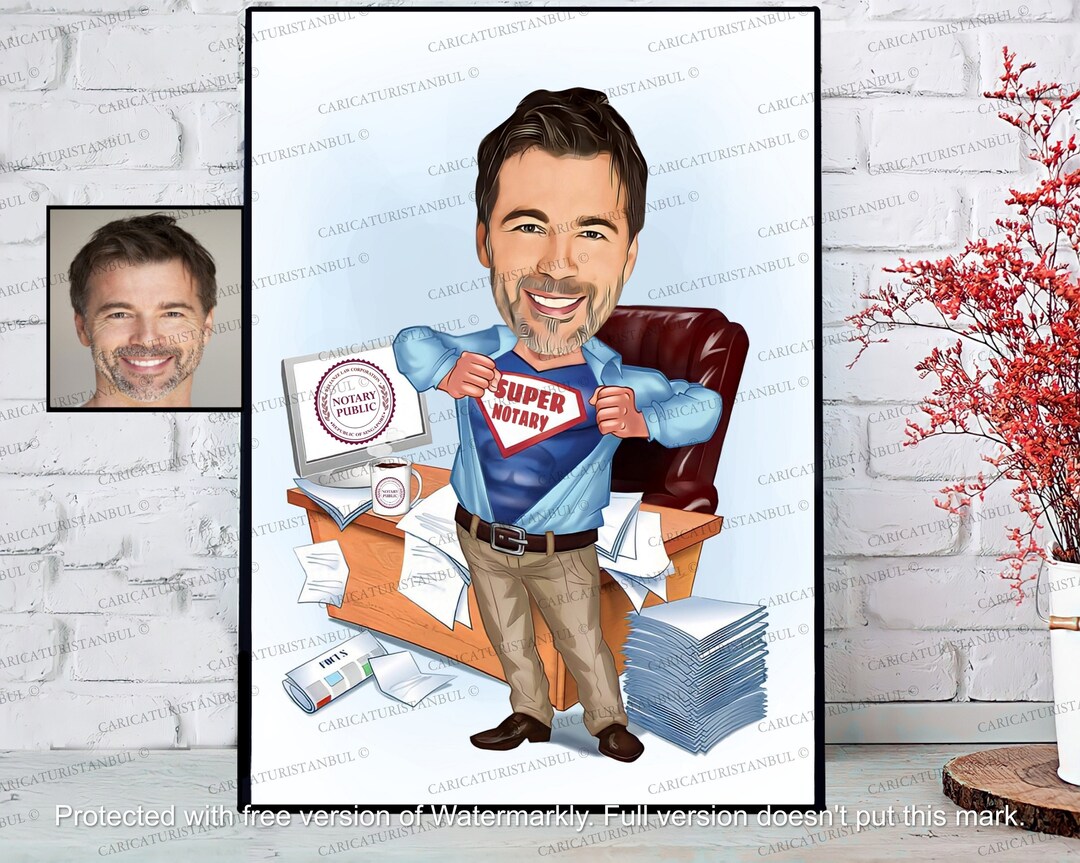 Funny Super Notary Portrait, Funny Notary Gift, Personalized Cartoon ...