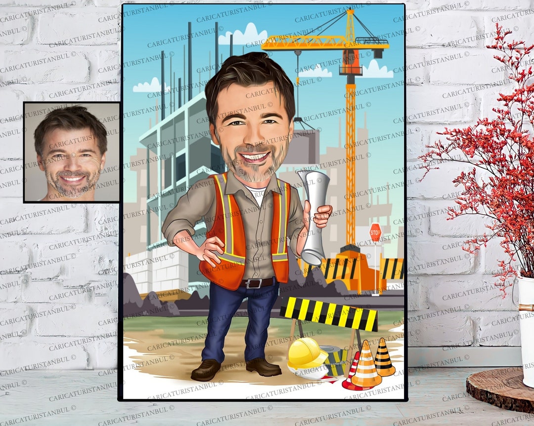 Civil Engineer Gift, Cartoon Civil Engineer Portrait Logo Svg Art ...