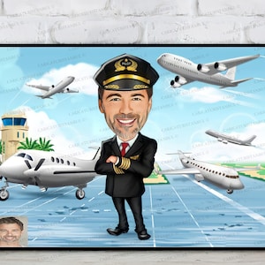 Cartoon Pilot Portrait, Pilot Gifts, Aviation Gifts, Airplane Airline ...