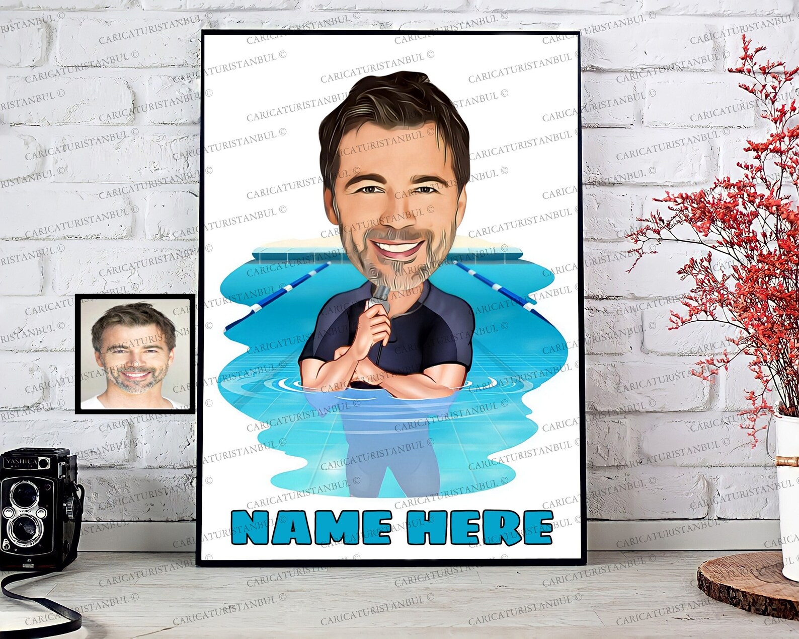 Swim Coach Gift Custom Cartoon Portrait From Photo Swimming - Etsy