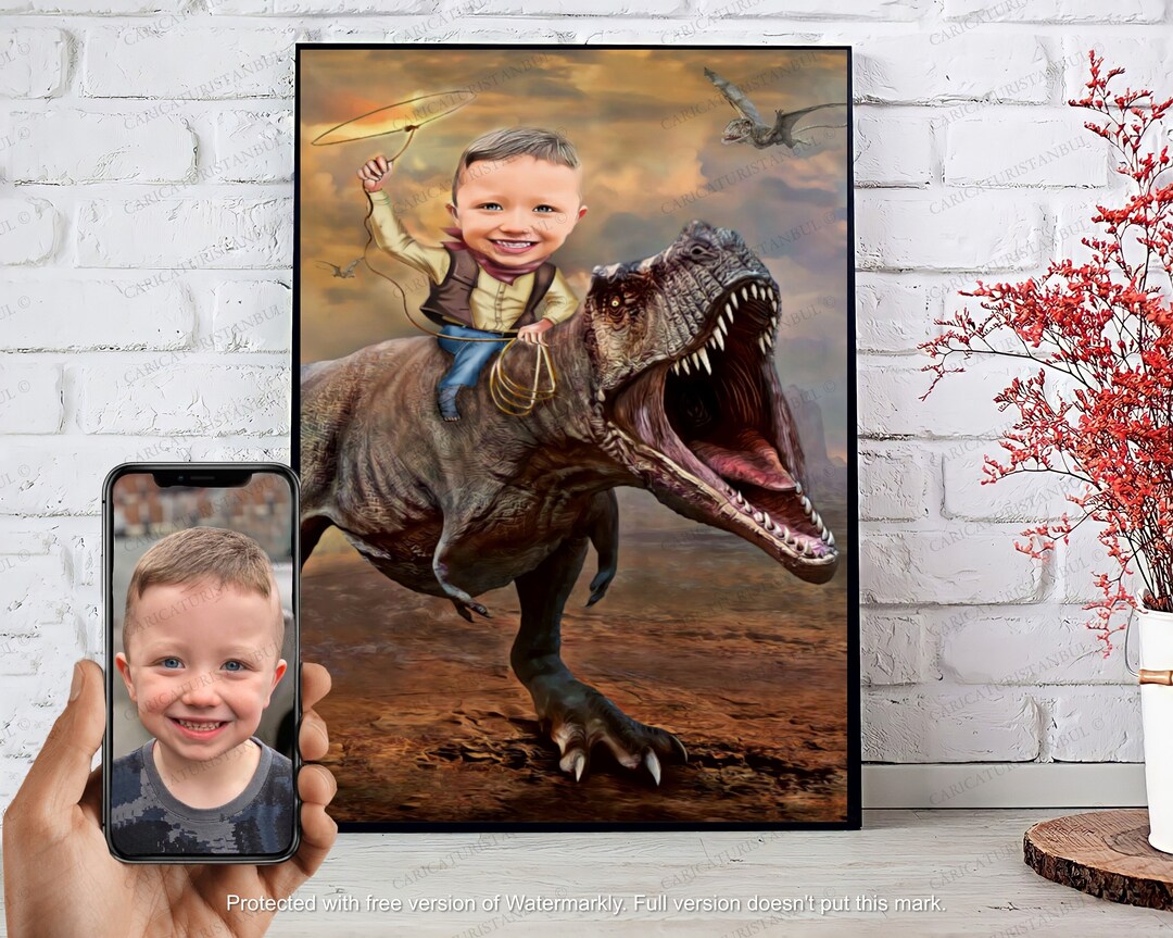 Printable Dinosaur Rider Boy Poster, Dinosaur T-rex Print Portrait Svg ...