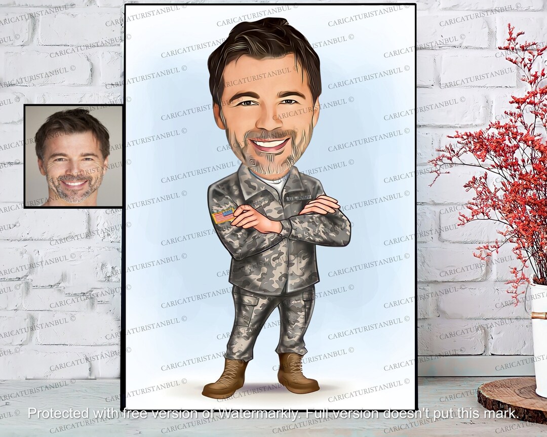 Military Retirement Gift, Custom Cartoon Army Portrait, Veteran Gift ...
