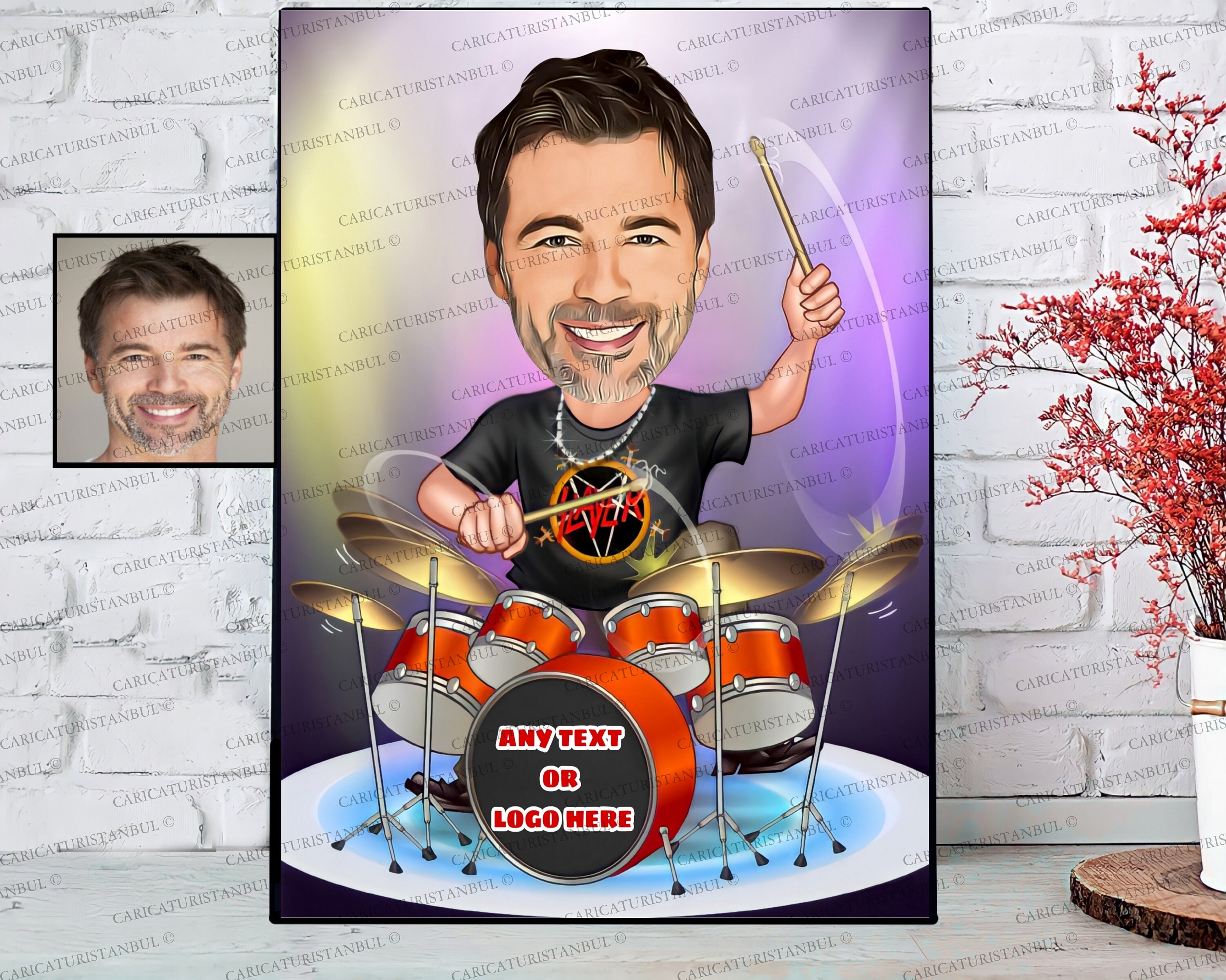 Drummer Gift, Personalized Cartoon Drummer Portrait, Drummer Birthday ...