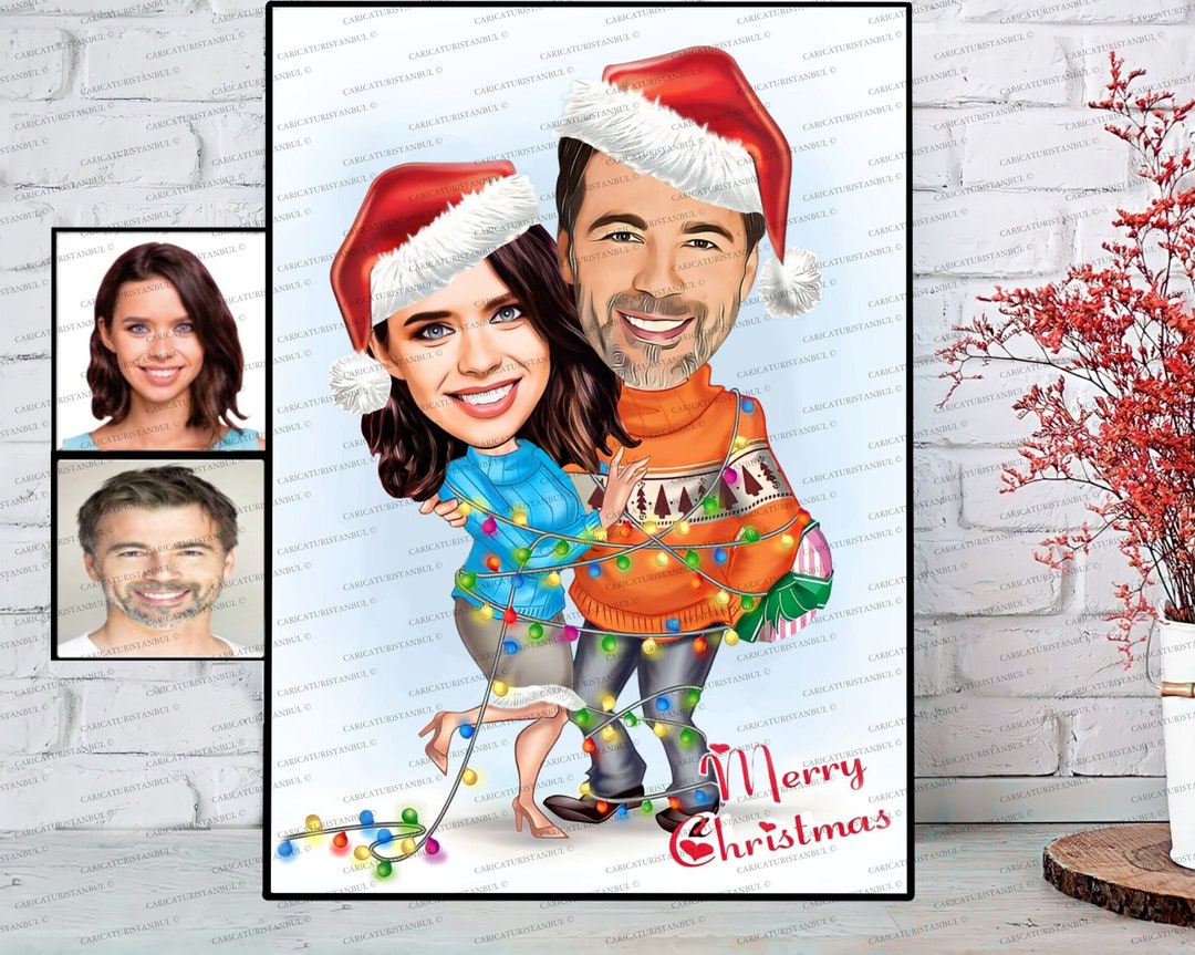 Printable Christmas Couple Cards & Portraits, Xmas New Years Holiday ...
