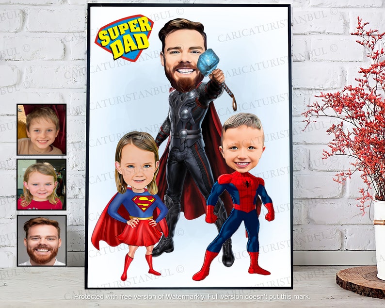 Fathers Day Gift Custom Family Portrait Superhero Cartoon - Etsy
