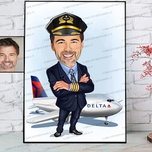 Cartoon Pilot Portrait, Pilot Gifts, Aviation Gifts, Airplane Airline ...