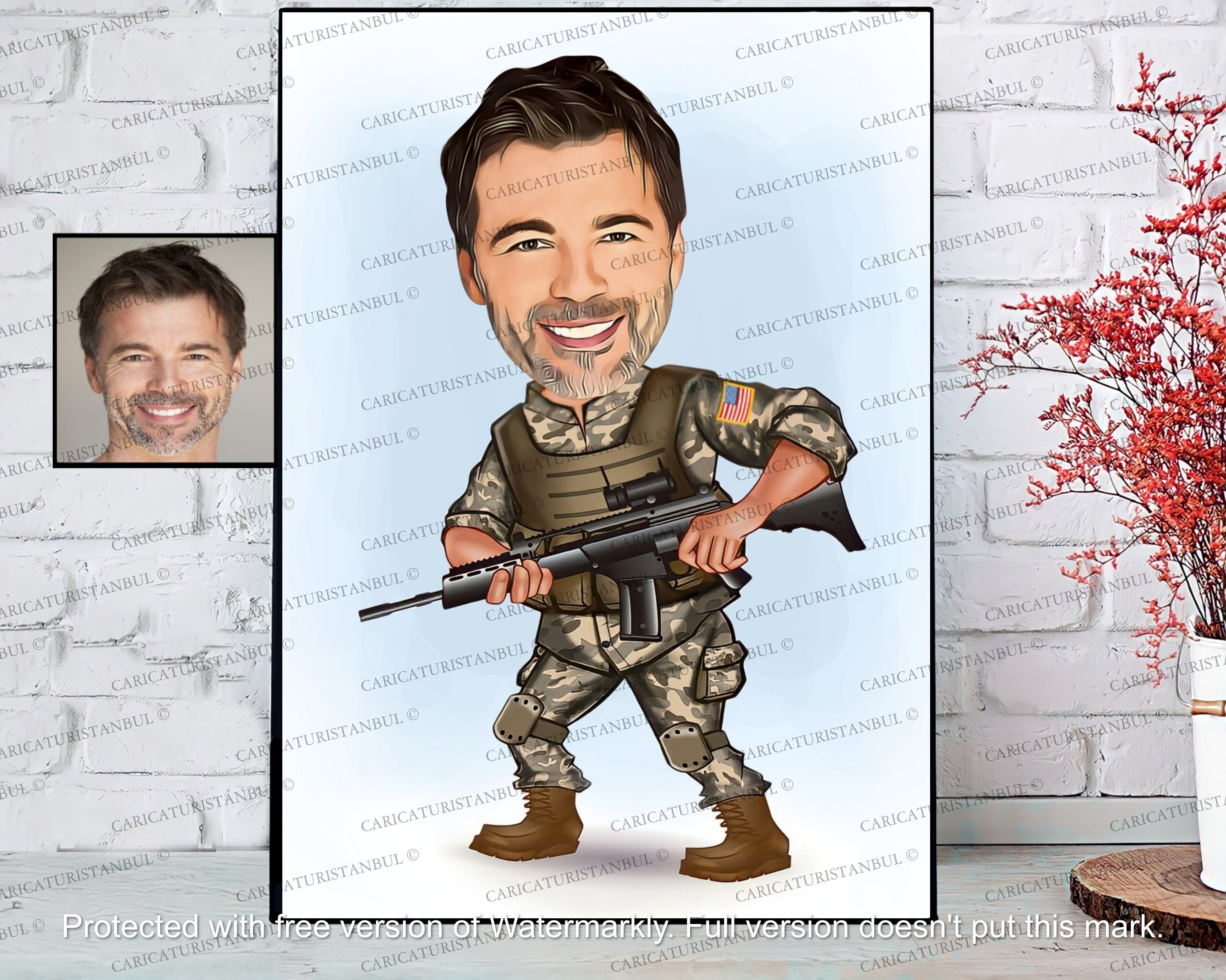 Military Retirement Gift, Custom Cartoon Army Portrait, Veteran Gift ...