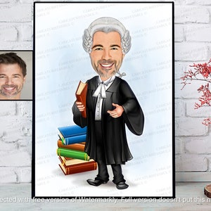 Law Student Gift, Caricature Law Student Card Logo Print Portrait, Law ...