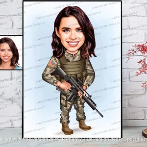 Military Retirement Gift, Custom Cartoon Army Portrait, Veteran Gift ...