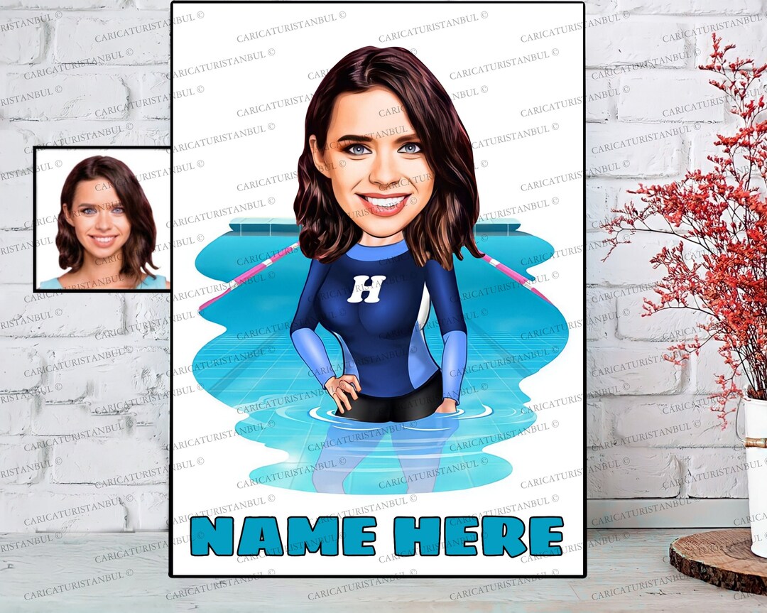 Swimming Instructor, Custom Cartoon Portrait From Photo, Swim Coach ...